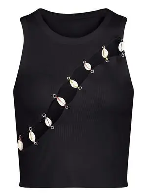 ÚCHÈ Black Cowrie Embellished Tank Top