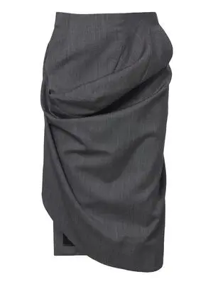 Victoria Beckham Draped Asymmetric Virgin Wool Midi Skirt - Grey