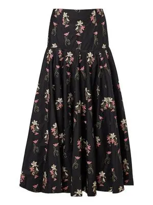 Agua Bendita Nacar Embroidered Cotton Poplin Maxi Skirt - Black