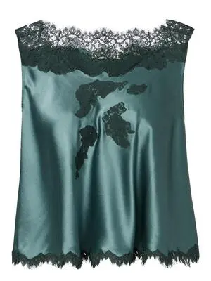 DÔEN Valerina Lace-trimmed Silk Satin Top - Green