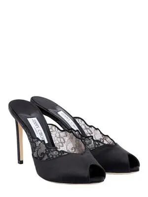 JIMMY CHOO Brigitte Lace-trimmed Satin Mules Black