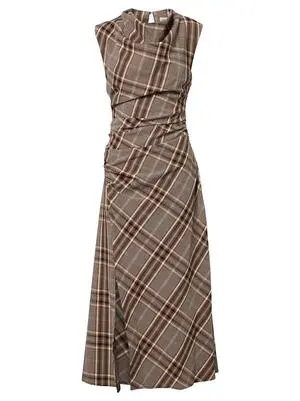 Simkhai Burke Draped Plaid Midi Dress - Brown