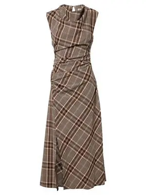 Simkhai Burke Draped Plaid Midi Dress - Brown