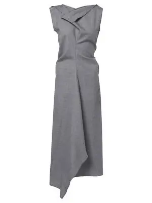 Victoria Beckham Draped Asymmetric Wool Midi Dress - Grey