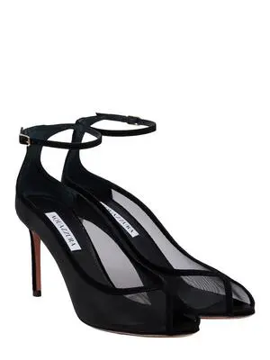 AQUAZZURA Love Affair Suede-trimmed Mesh Slingback Sandals - Black