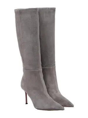 AQUAZZURA Harper Suede Knee-high Boots - Grey