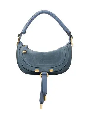 Chloé Mini Marcie Shoulder Bag In Suede Leather Ashes Blue