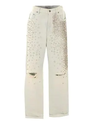GOLDEN GOOSE Cabochon Crystals Wide Leg Jeans - Blue
