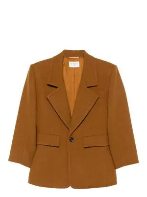 Saint Laurent Wool Blazer With Notched Lapels - Brown