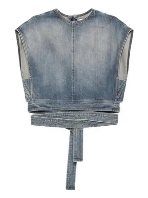 Alaïa Faded Raw Denim Boxy Crop Top - Blue