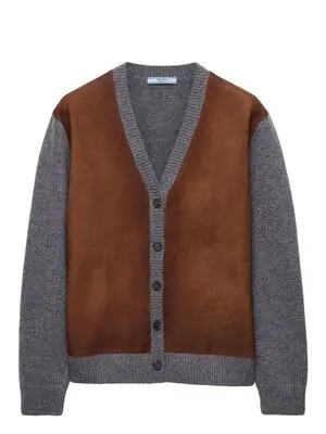 Prada Wool And Suede Cardigan - Grey