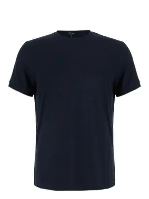 Giorgio Armani Giorgio Armani Men Crew Neck T-Shirt With Chest Embroidery And Long Sleeves In Blue Cotton For Men Multicolor
