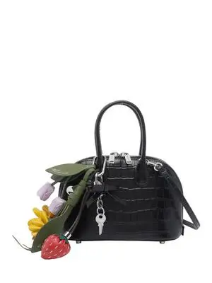 SELF-PORTRAIT Crocodile Effect Mini Handbag - Silver
