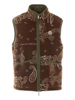 Moncler Reversible Paisley Print Teddy Fleece Padded Vest - Brown