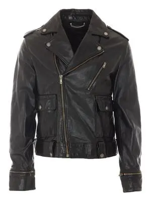 GOLDEN GOOSE Leather Biker Jacket - Black