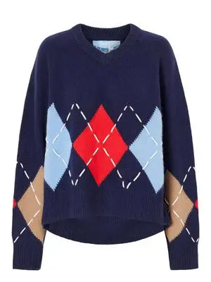 Arch4 Sloane Embroidered Argyle Cashmere Sweater - Blue
