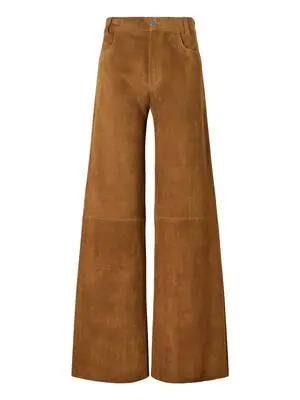 Stouls Cropped Suede Wide-leg Pants - Brown