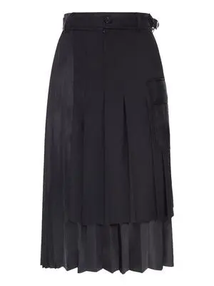 Sacai Pleated Midi Skirt With Cargo Pockets - Black