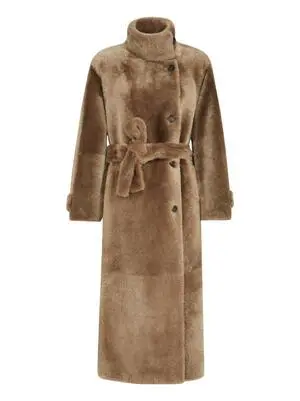 Brunello Cucinelli Shearling Coat With Belt And Furniture - Multicolor