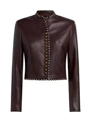 Etro Studded Cropped Leather Jacket - Black