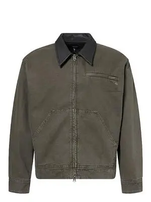 Rag & Bone Leather Collar Workwear Denim Jacket - Drkgrn