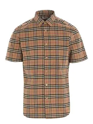 Burberry Small Scale Check Stretch Cotton Short-sleeve Shirt 'archive Beige - Tan