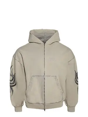 Balenciaga Distressed Logo Embroidered Zip Hoodie 'cement - Grey