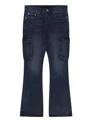 PURPLE BRAND Cargo Vintage Coated Flare Jeans 'dark Indigo - Blue