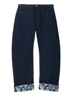 Burberry Logo Patch Straight Leg Turn Up Hem Jeans - Blue