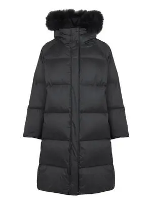 YVES SALOMON Long Down Jacket In Waterproof Technical Fabric With Lamb - Black