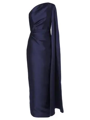 Solace London Veya Pleated One-shoulder Satin Gown - Blue