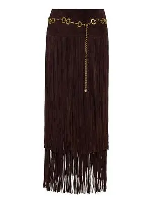 Cara Cara Cara Cara New York Suede Fringe Midi Skirt Cocoa