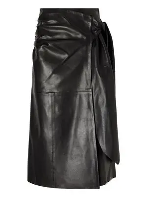 NOUR HAMMOUR NOUR HAMMOUR Viret Knotted Paneled Leather Midi Skirt