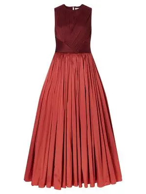 ABADIA Draped Gathered Taffeta Gown - Red