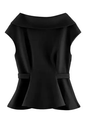 Arakii Peplum Boat Neck Top - Black