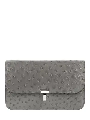 TOTEME T-lock Ostrich-embossed Leather Crossbody Bag - Grey