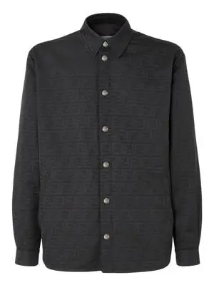 Fendi Fendi Men's Lined Jacquard Nylon Blouson Jacket With Snap-Button Closure Nero