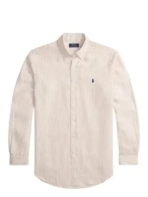 Ralph Lauren Long Sleeve Striped Button-front Dress Shirt - Beige