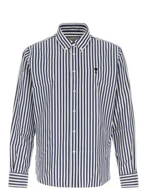 AMI Paris Embroidered Poplin Shirt With Striped Detail - Stripped