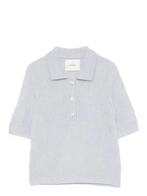 LISA YANG Cashmere Silk Polo With Button Placket And Ribbed Hem - Azzurro