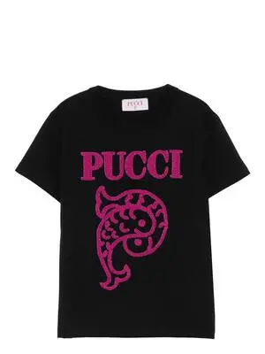 Emilio Pucci Embroidered Front Logo Crewneck T-shirt - Nero