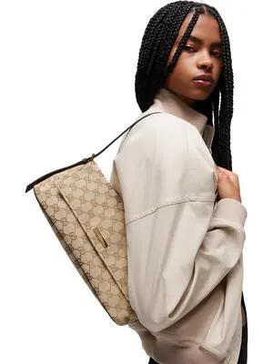 Gucci Gg Canvas Mini Shoulder Bag With Adjustable Leather Strap And Diamante Lining, 13 Cm X 31 Cm X 11.5 Cm - Beige