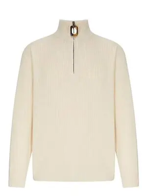JW Anderson J.W.Anderson Men Ribbed Sweater With High Neck And Zip Cream