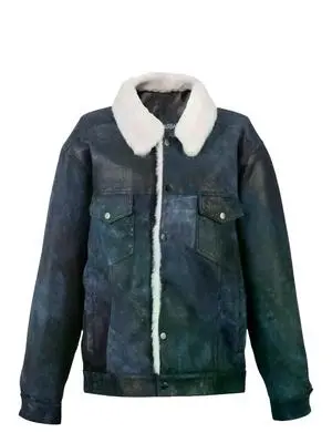 DANCASSAB Giulia Shearling-collar Leather Jacket - Blue