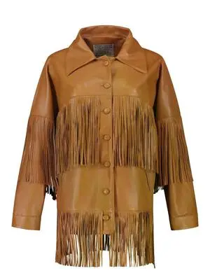 DANCASSAB Loretta Fringe-trim Leather Jacket - Brown