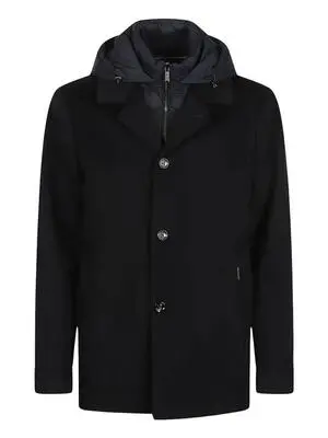 MOORER Hooded Layered Coat - Blue