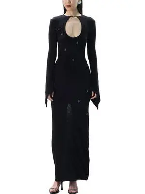 MANURI Maxi Crystal-embellished Cutout Dress - Black