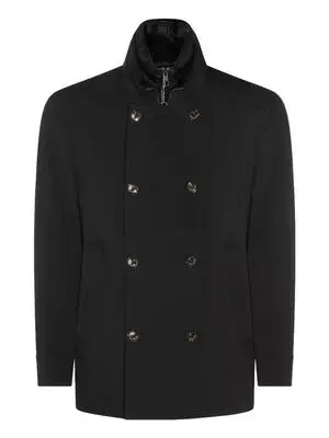MONTECORE Double-breasted High-neck Coat - Black