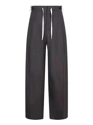 CROQUIS Pinstripe-pattern Drawstring Trousers - Grey