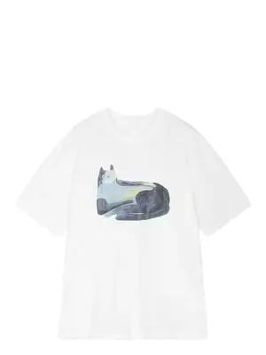 JNBY Cotton Cat Print Crewneck T-shirt - White